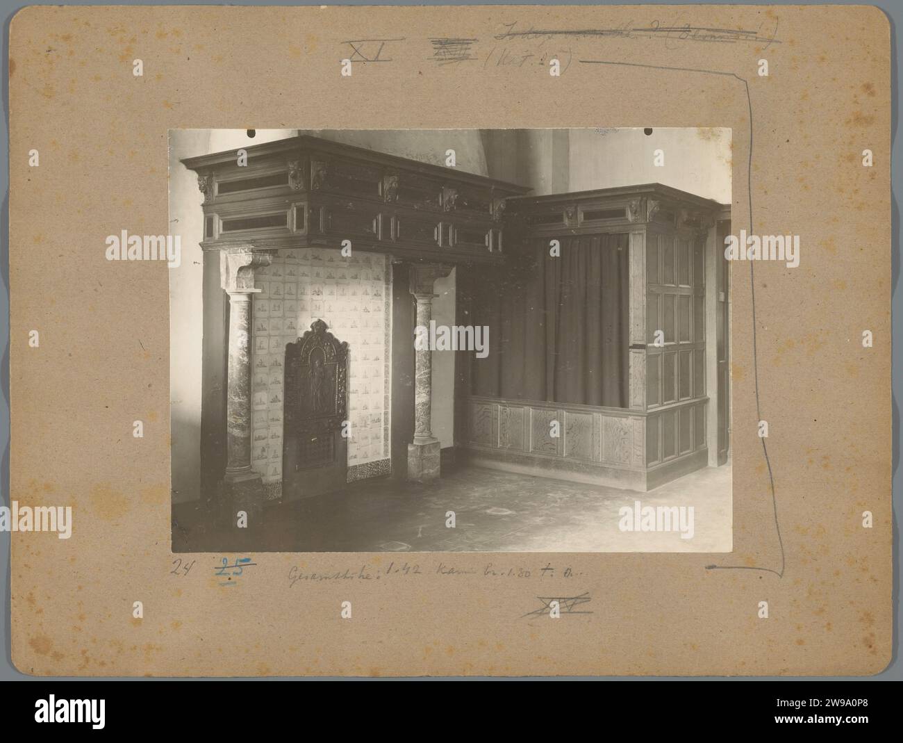 Interior of a room with a fireplace and a box bed, c. 1875 - c. 1900 ...