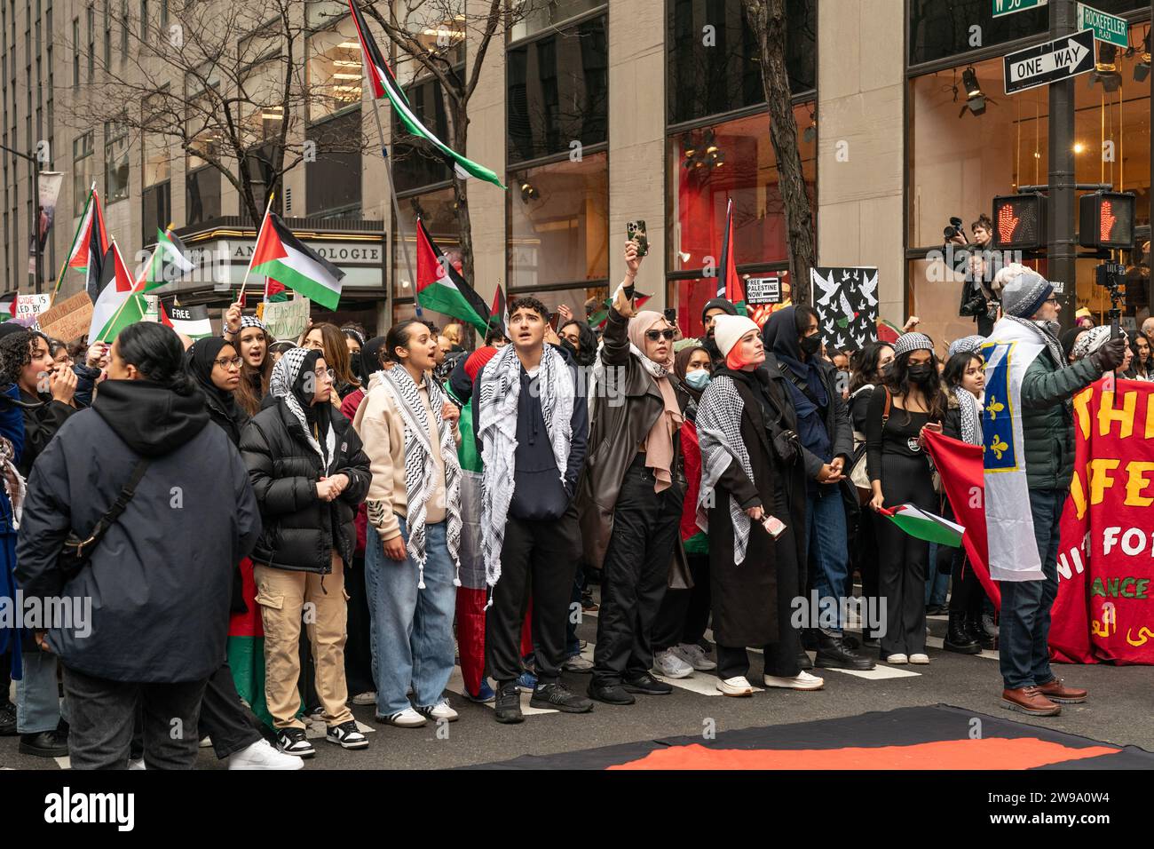 Hundreds of pro-Palestinian protesters rally on Rockefeller plaza and ...