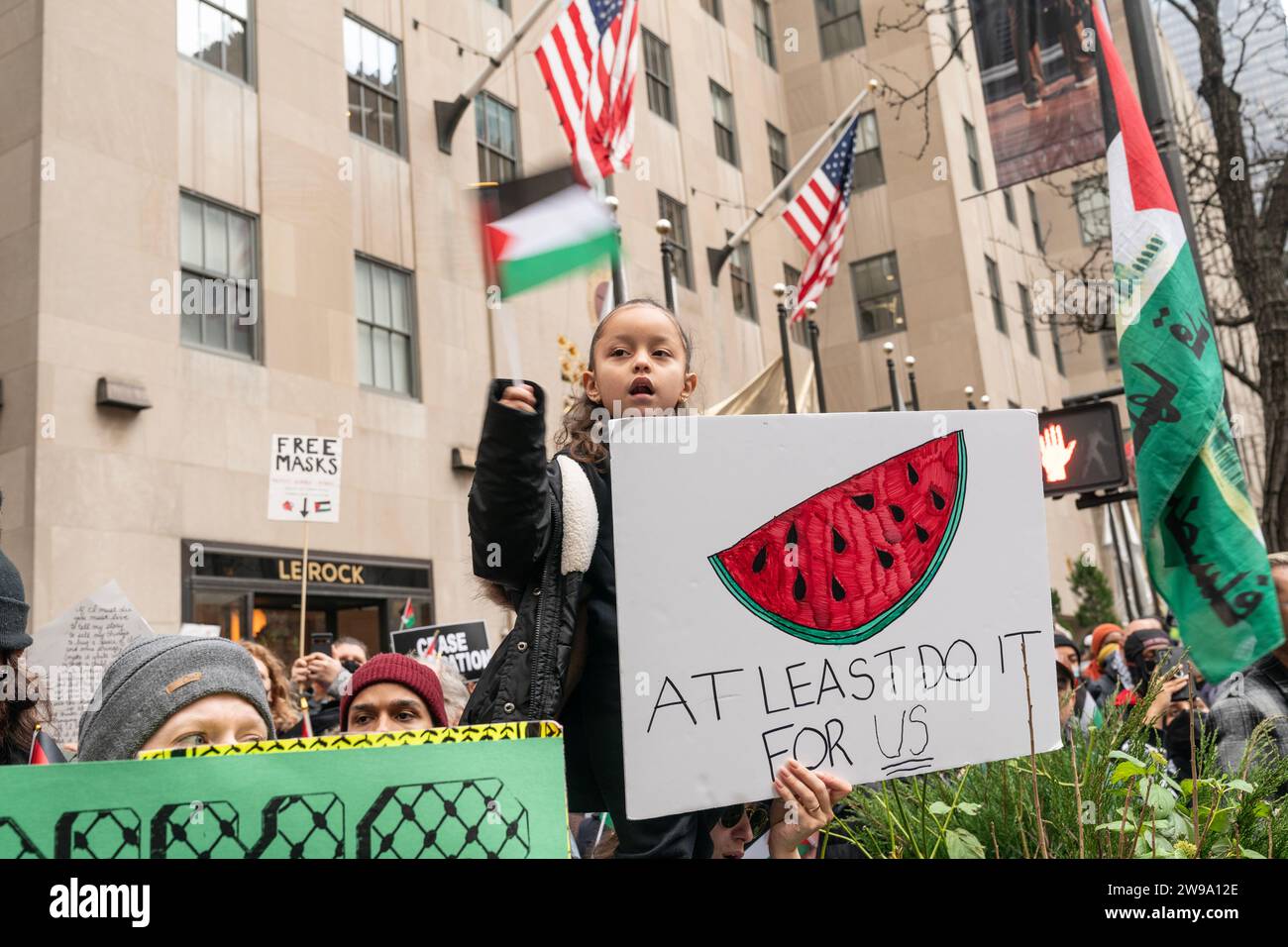 Hundreds of pro-Palestinian protesters rally on Rockefeller plaza and ...
