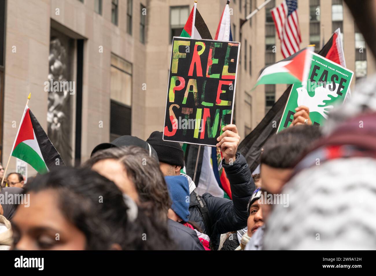 Hundreds of pro-Palestinian protesters rally on Rockefeller plaza and ...
