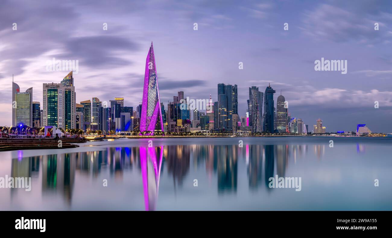 Beautiful Doha Skyline view from Corniche beach. Burj Al Mana Doha ...