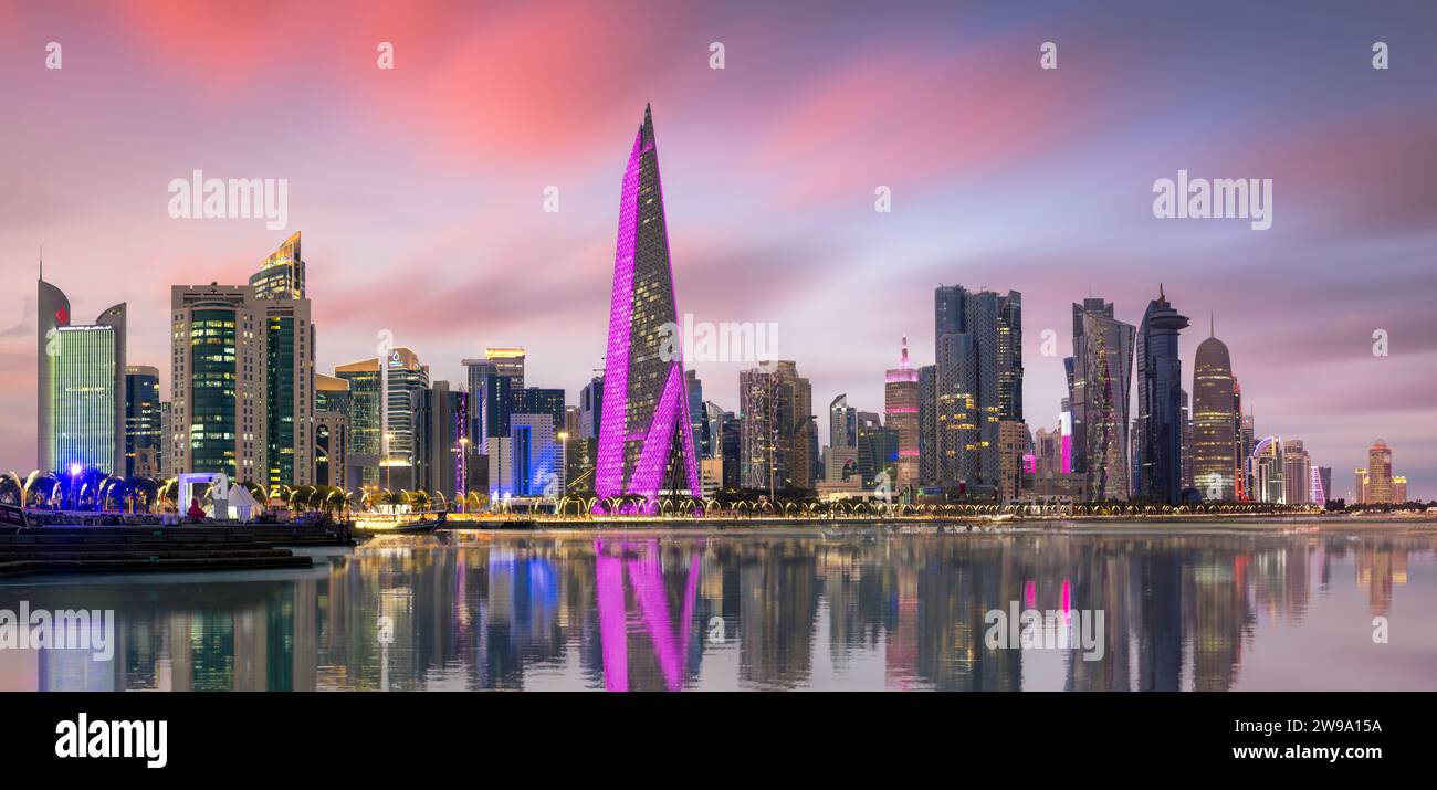 Beautiful Doha Skyline view from Corniche beach. Burj Al Mana Doha ...