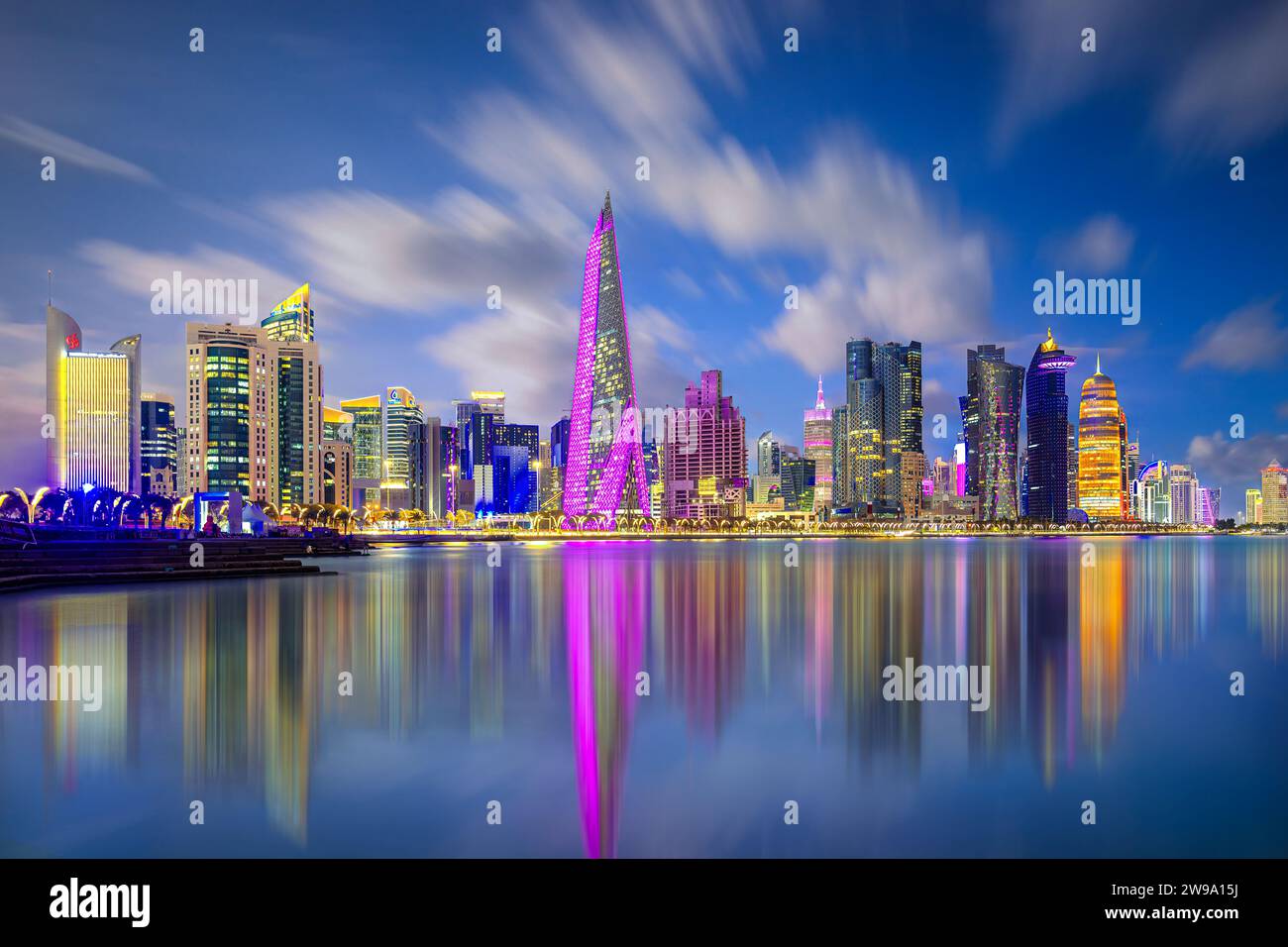 View corniche highrise skyline architecture doha hi-res stock ...