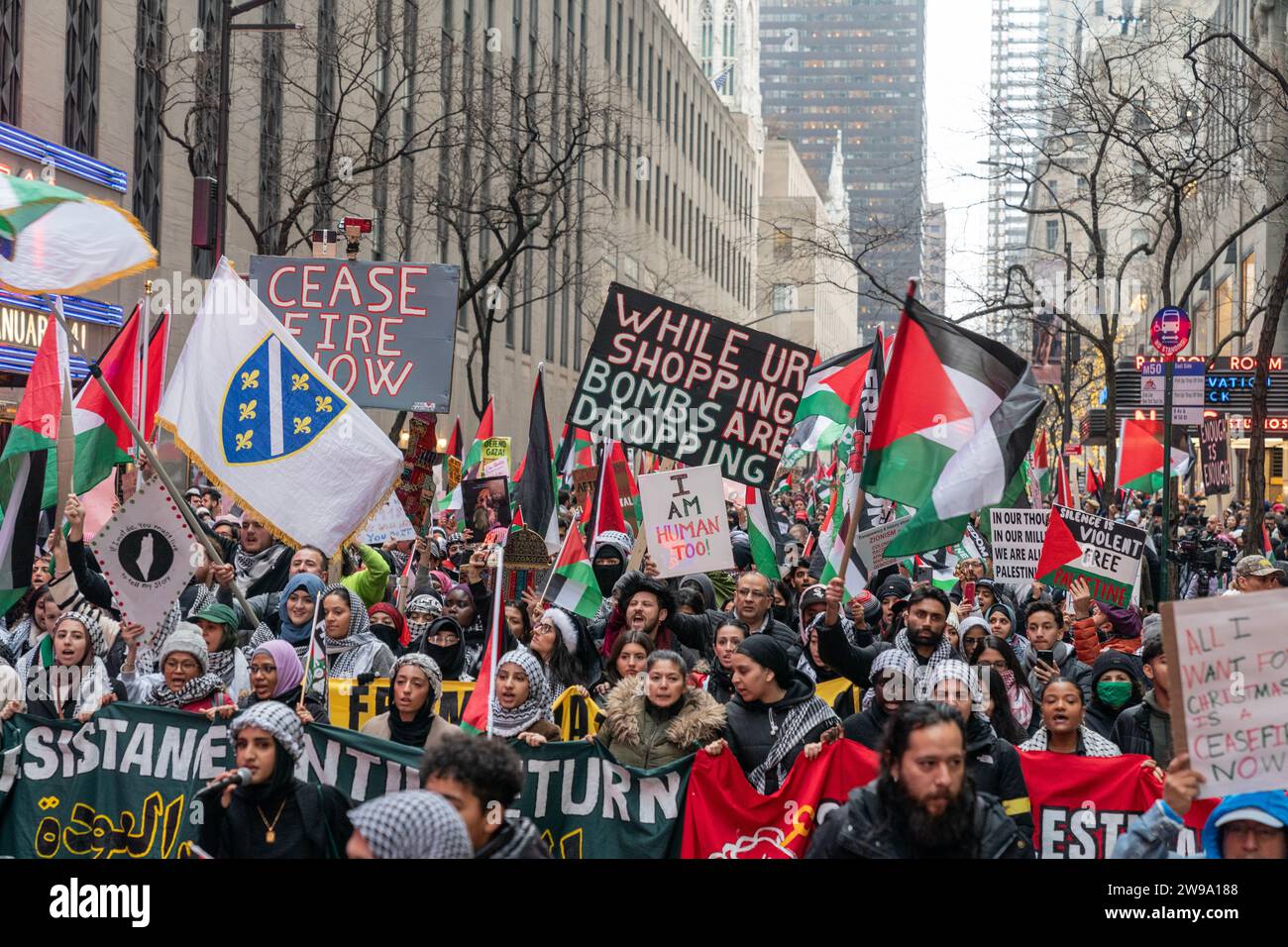 Hundreds of pro-Palestinian protesters rally on Rockefeller plaza and ...