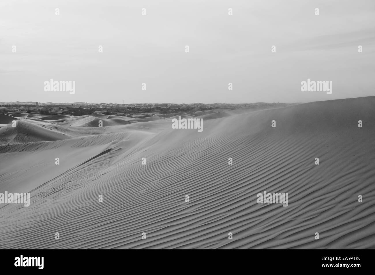 Tengger desert scenery, Inner Mongolia, China. The windy weather with ...