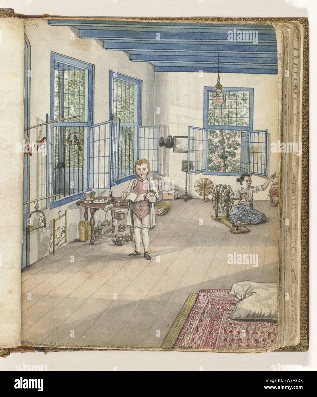 Living room with son Jantje and Flora, a slave -made woman, near a ...