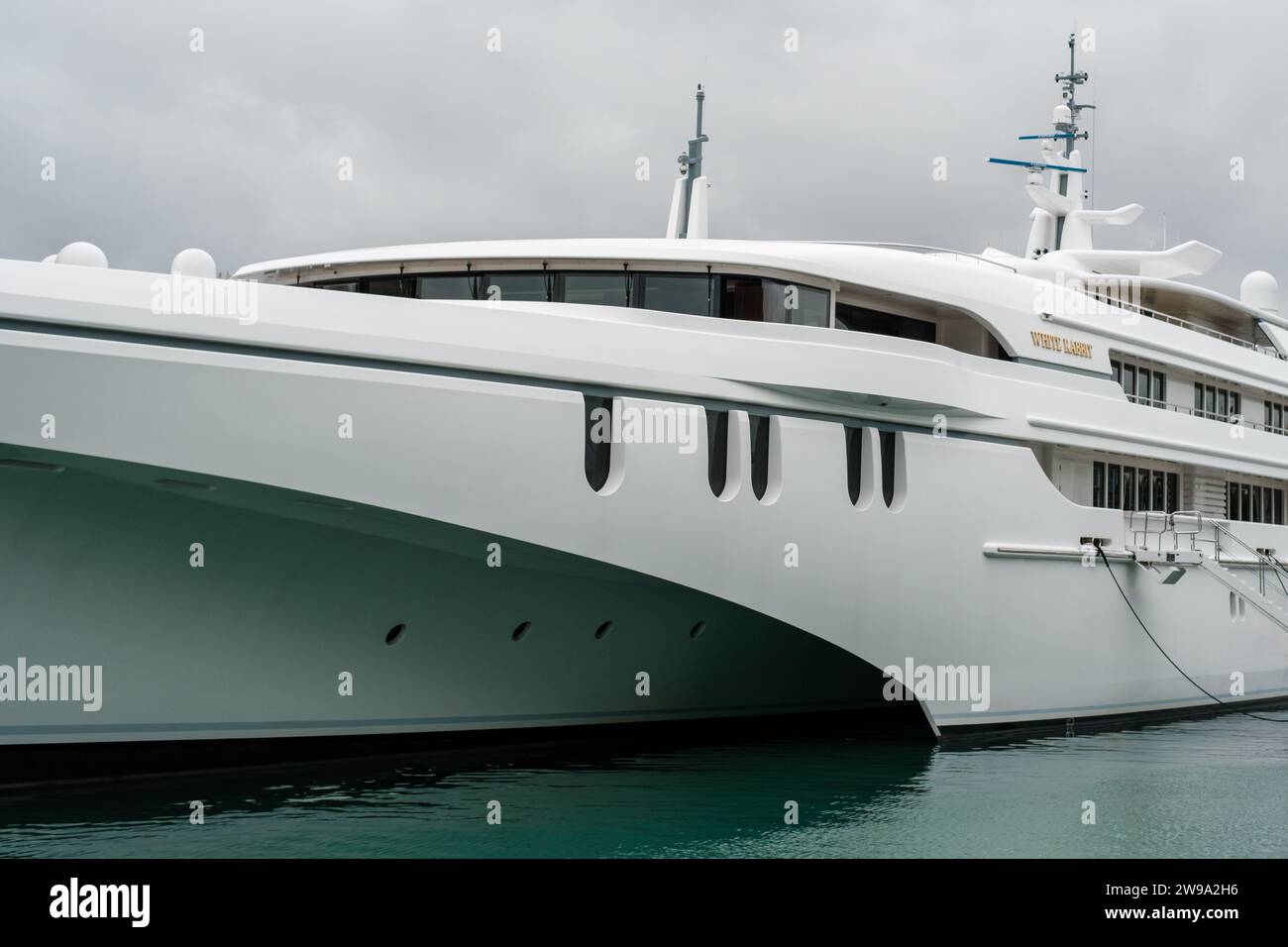 White Rabbit Yacht in Ship Bay Stock Photo - Alamy