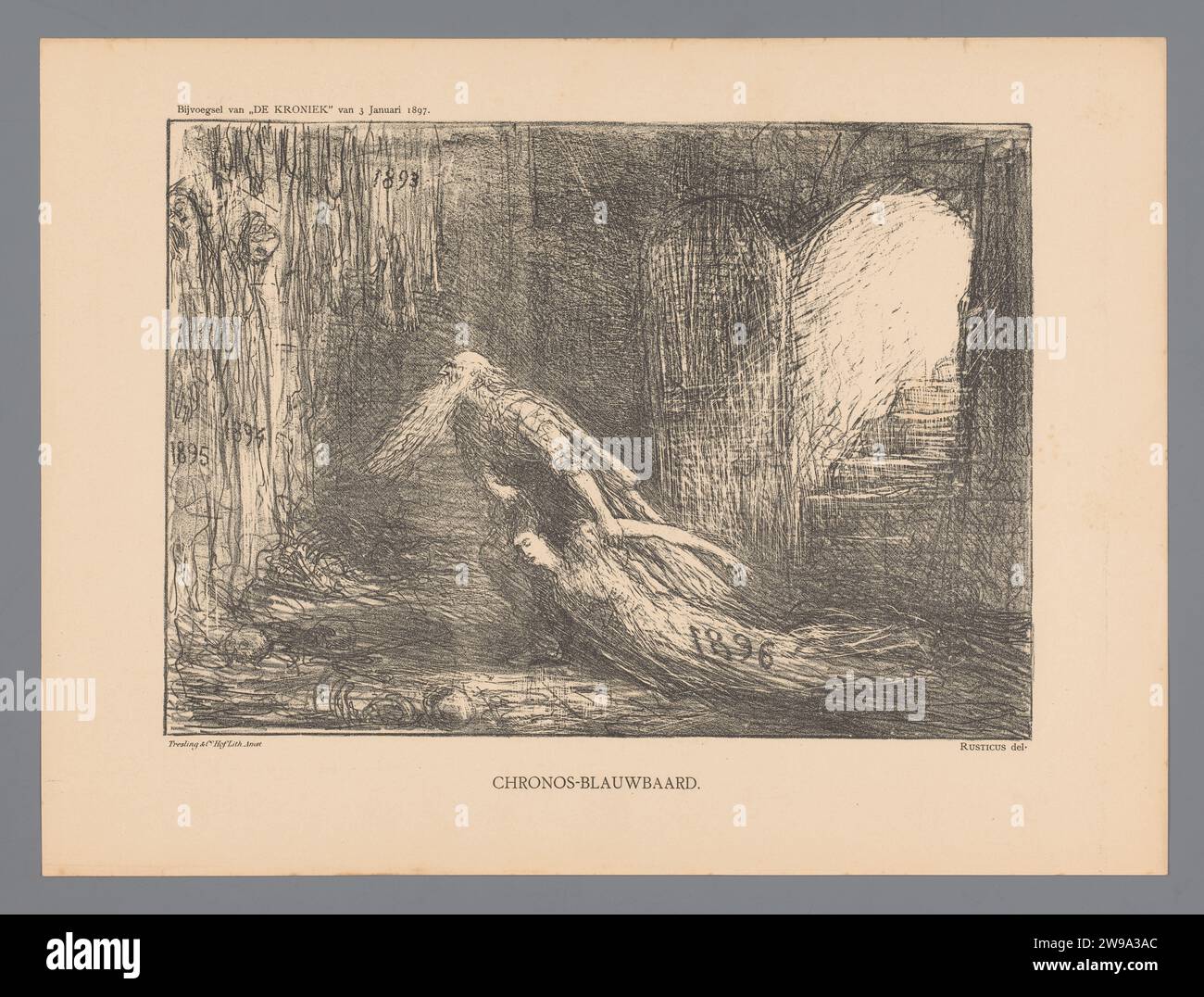 Chronos-Blauwbaard, Marius Bauer, 1897 print Cartoon on father Time or ...