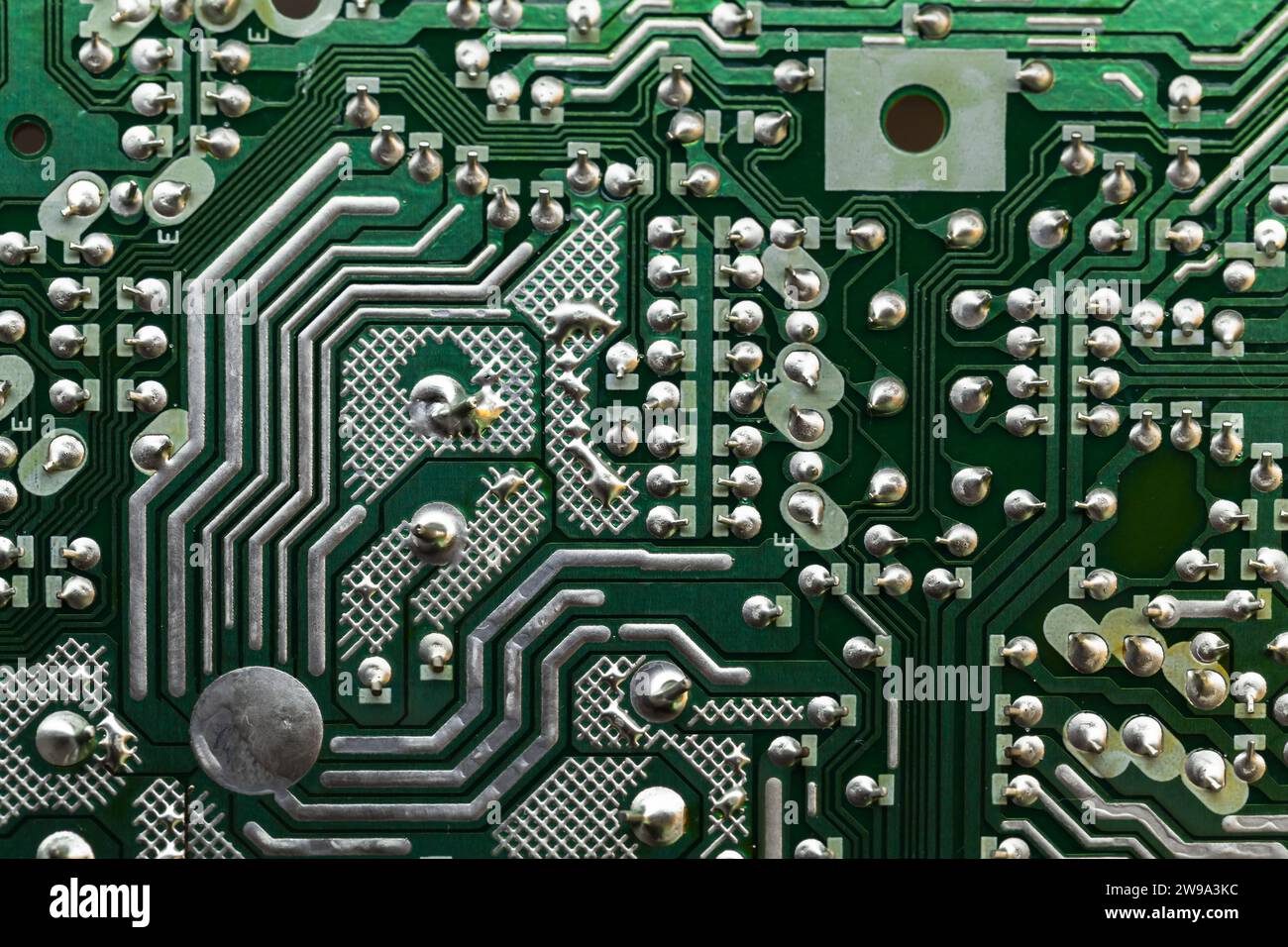 Green printed circuit board, micro electronics component, front view ...