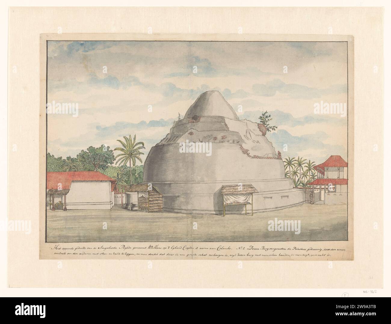 Kalyani stupa op Ceylon, Jan Brandes, 1785 drawing The Kalyani Dagaba ...