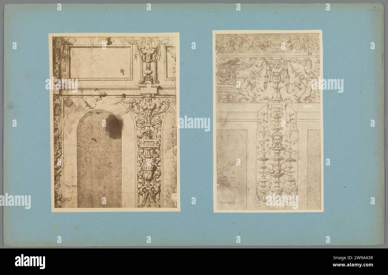 Two photo productions of drawings of wall decorations, c. 1875 - c ...