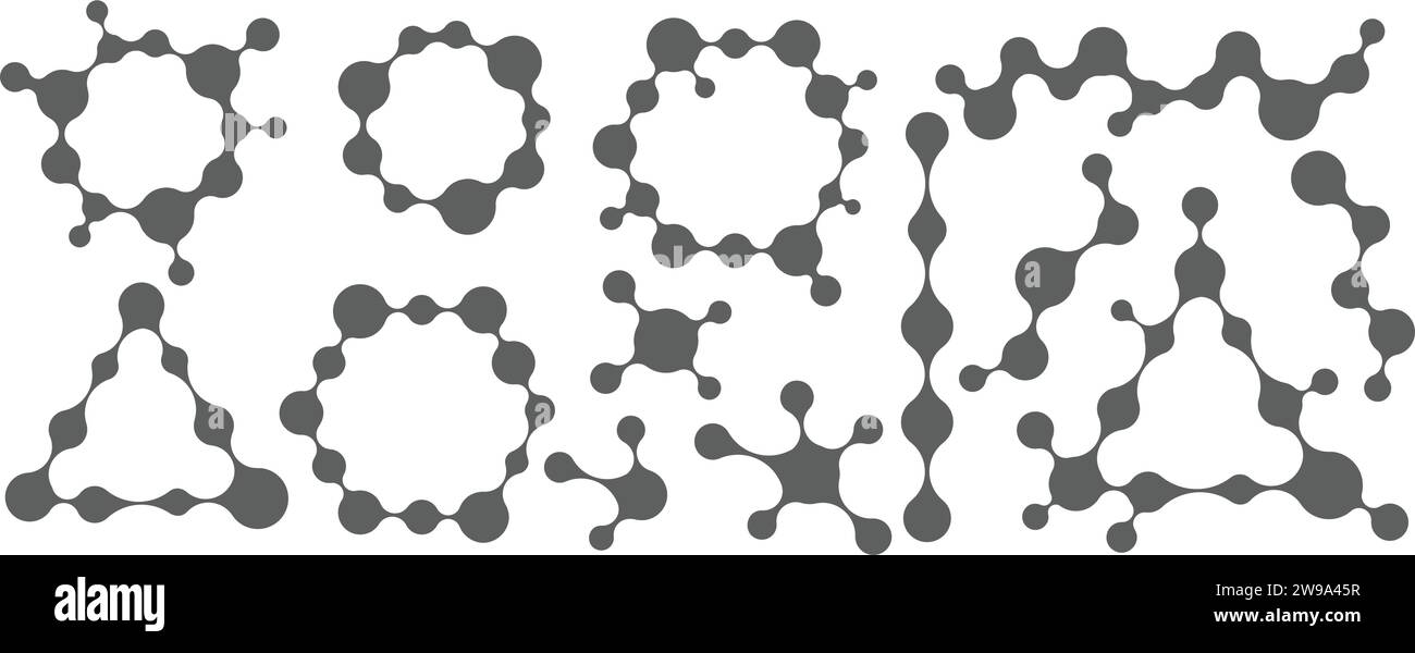 Metaball connected blobs shapes in pattern. Vector morphed fluid and circles symbol. Circular ...