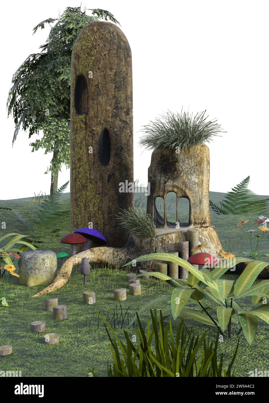 Fantasy fairy house in the tree stump, 3D Illustration Stock Photo - Alamy