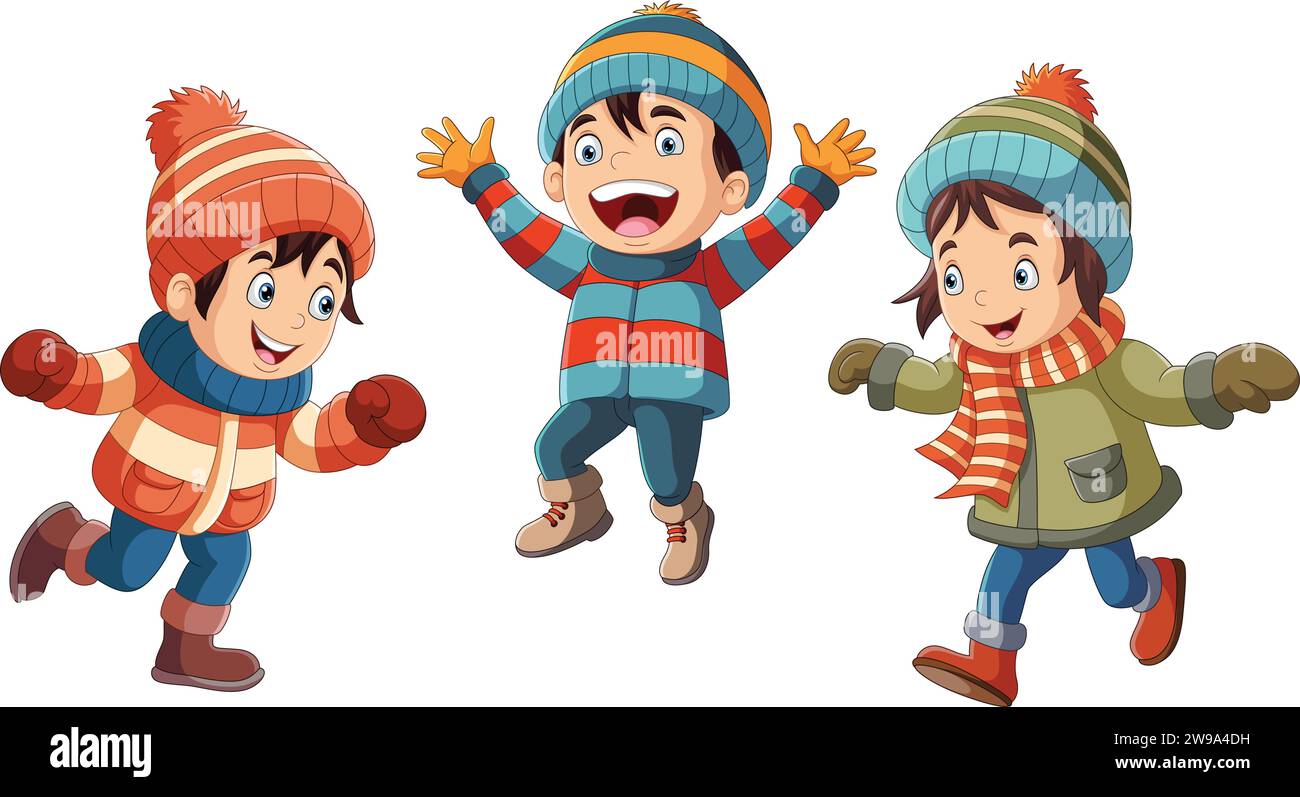 Happy children cartoon wearing winter clothes Stock Vector Image & Art ...