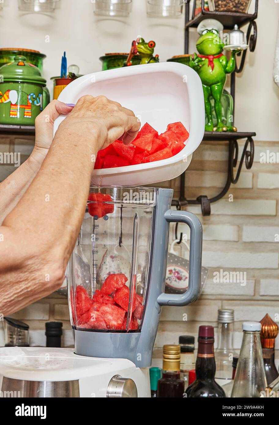 Experienced professional chef skillfully prepares delicious gazpacho in ...