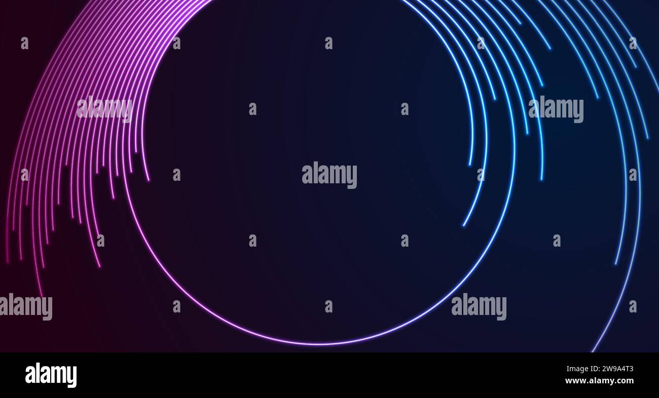 Blue ultraviolet neon laser round lines technology background. Retro ...