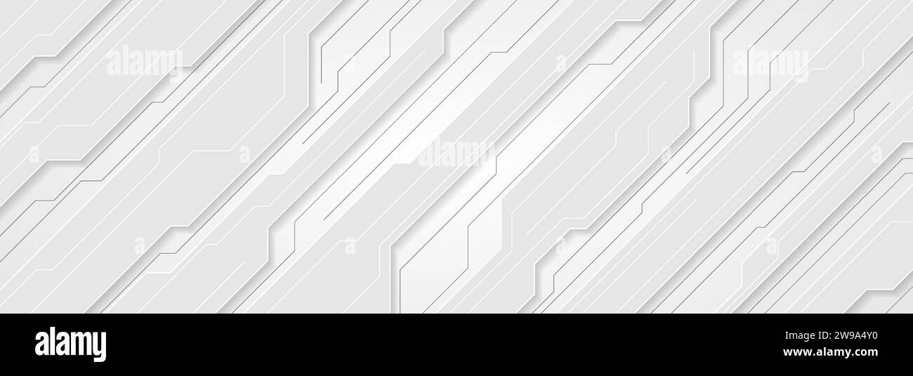 Grey Abstract Technology Geometric Background Circuit Board Lines Vector Banner Design Stock