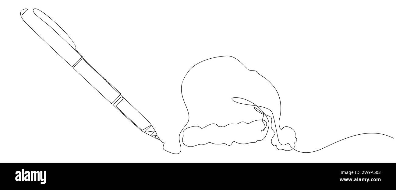 One continuous line of Santa Claus hat drawn with a pencil, felt tip ...