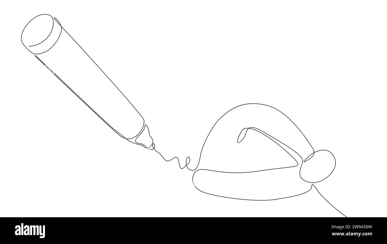 One continuous line of Santa Claus hat drawn with a pencil, felt tip ...