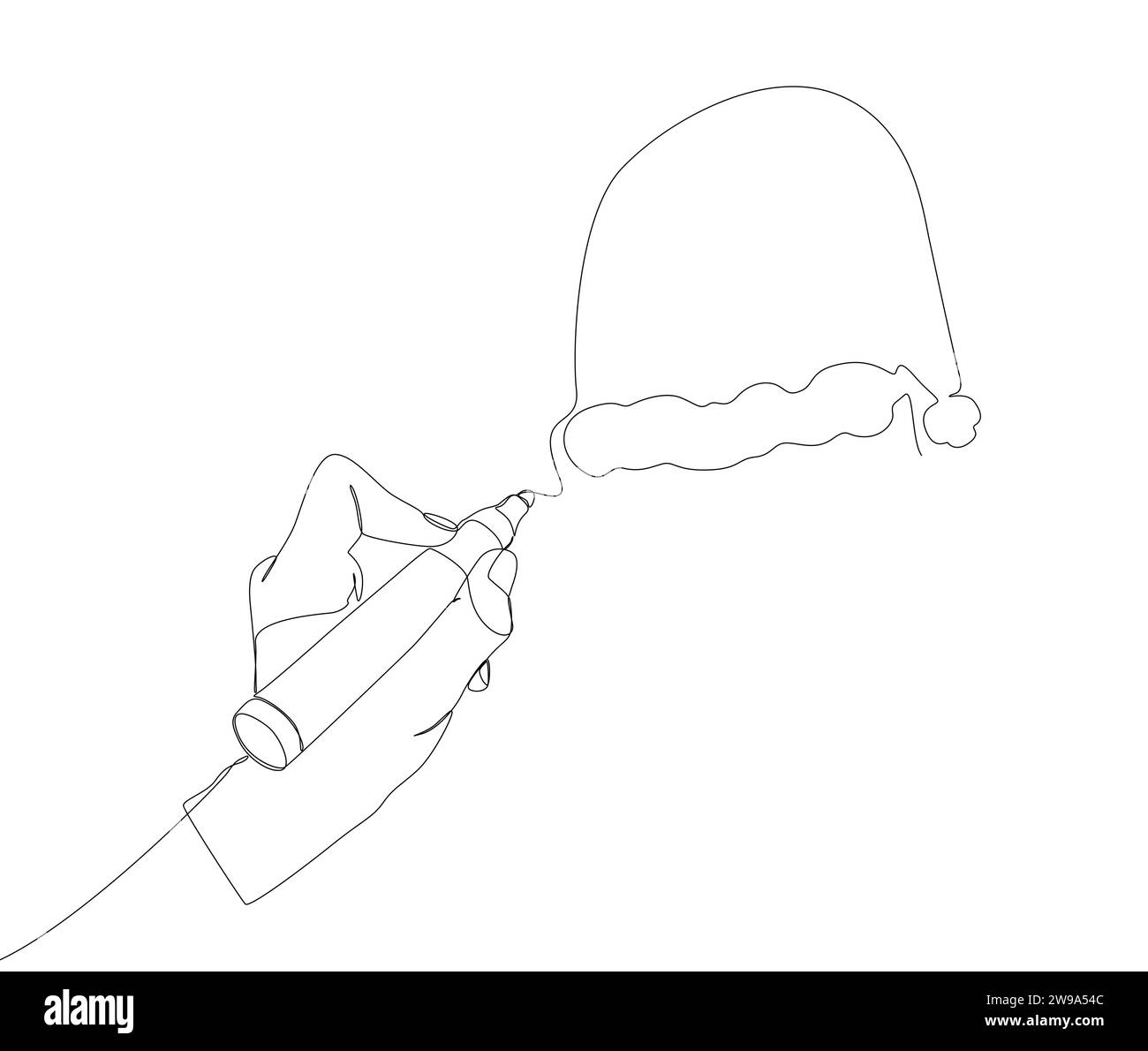 One continuous line of Santa Claus hat drawn with a pencil, felt tip ...