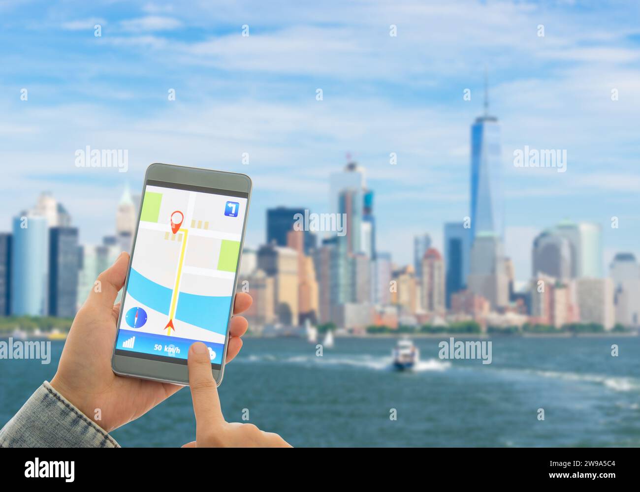 Using the navigation system or GPS smartphone mobile phone to navigate ...