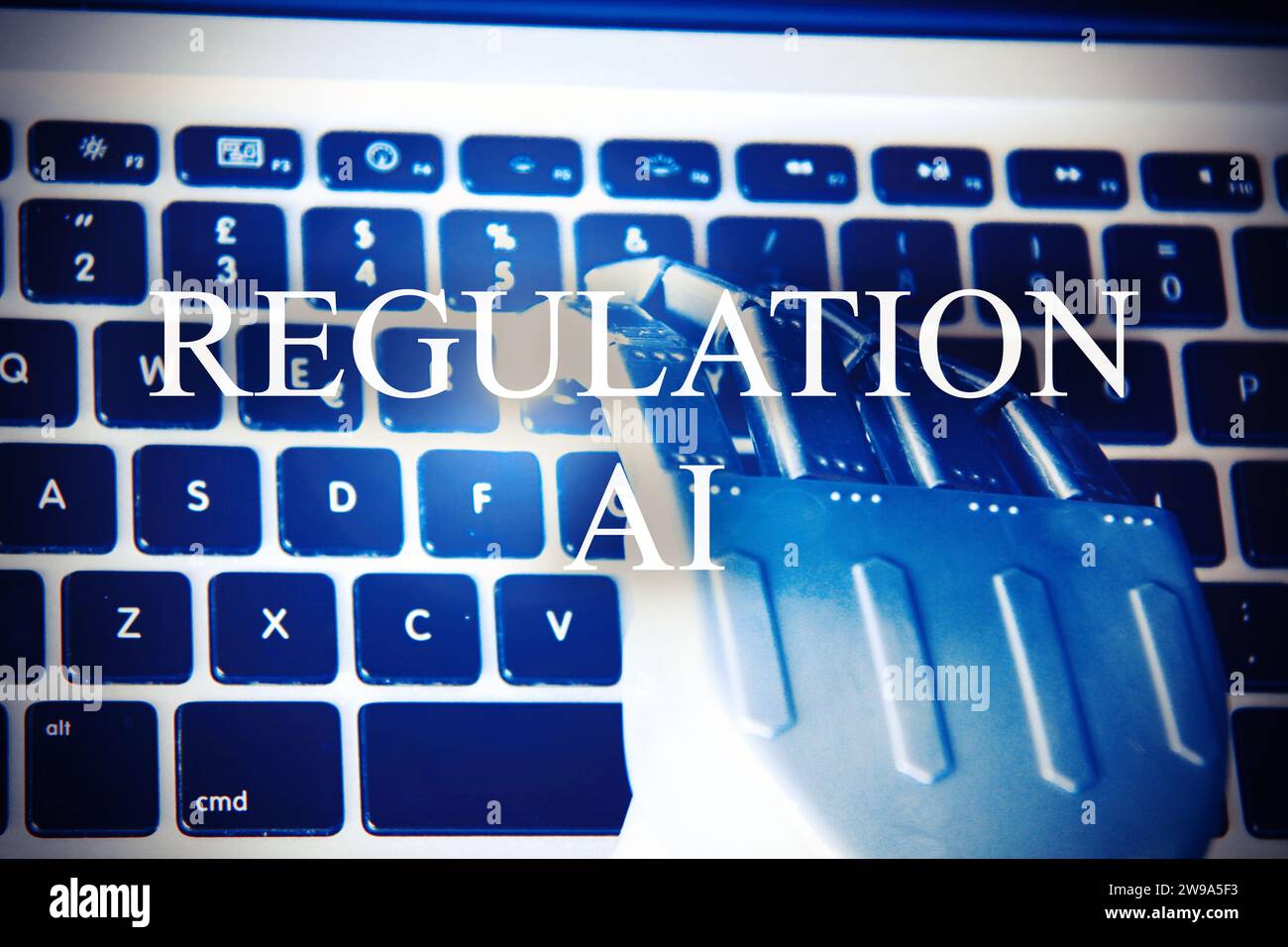 Robotic hand typing on a keyboard . Concept of future and AI Stock ...