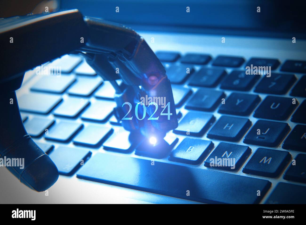 Robotic hand typing on a keyboard . Concept of future and AI in 2024 ...
