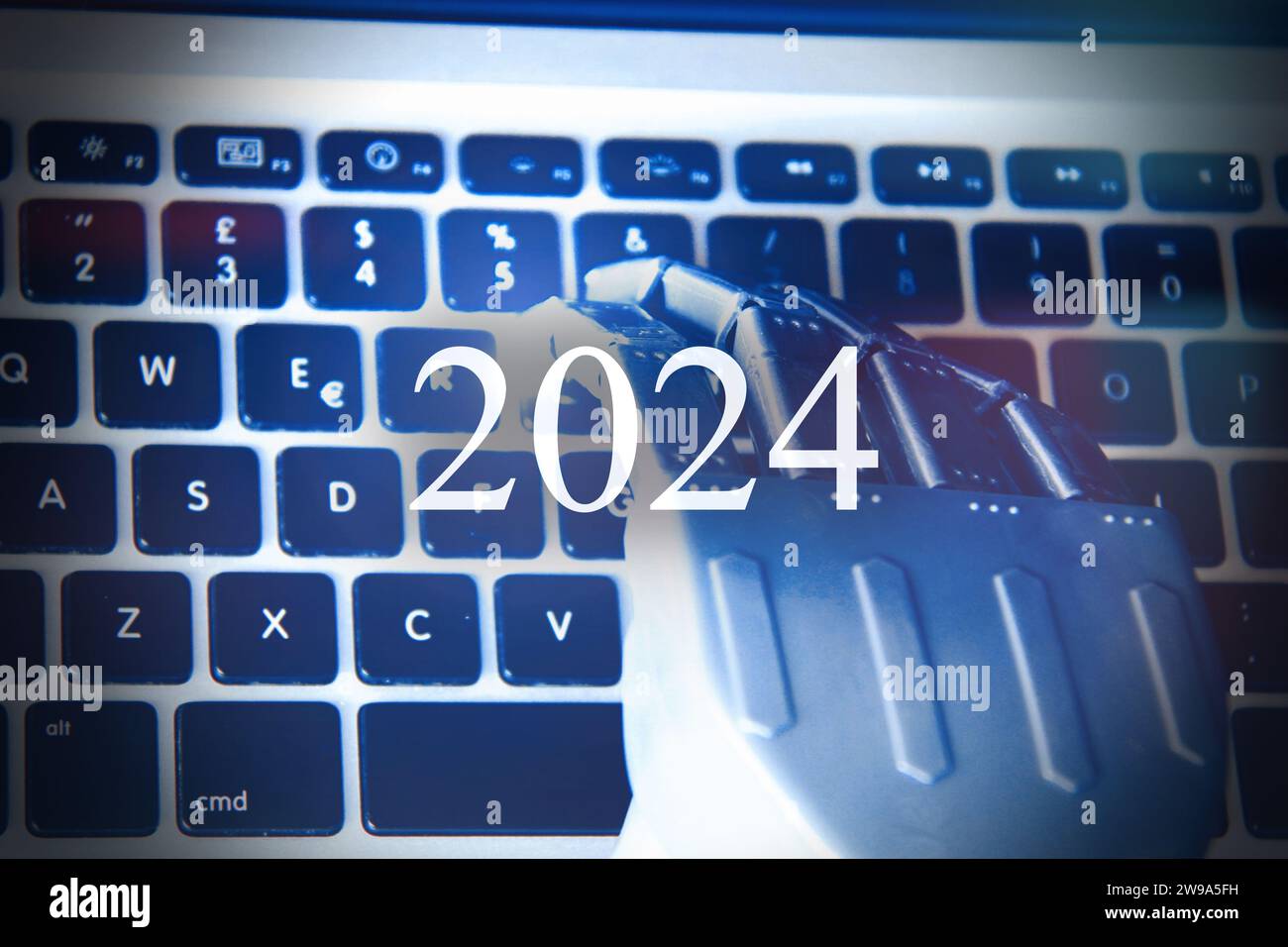 Robotic hand typing on a keyboard . Concept of future and AI IN 2024 ...