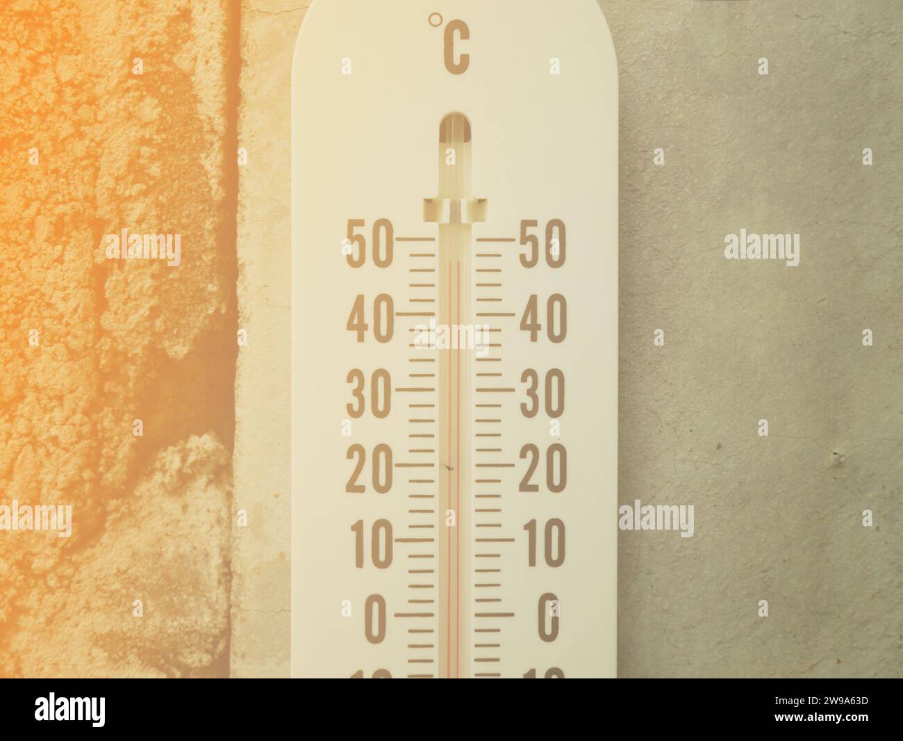 Closeup thermometer showing temperature in degrees Celsius, Hot ...