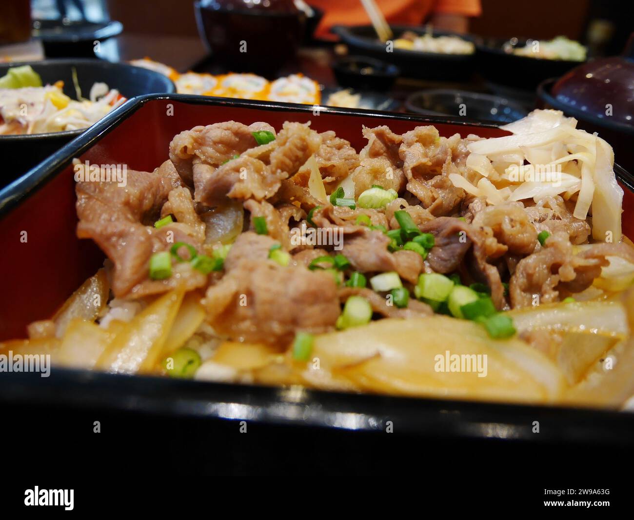 Fried beef with rice, Japanese food Stock Photo - Alamy