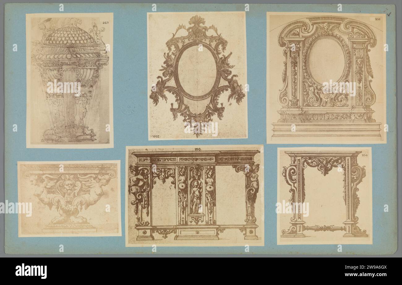 Six photo productions of drawings of architectural elements, c. 1875 ...
