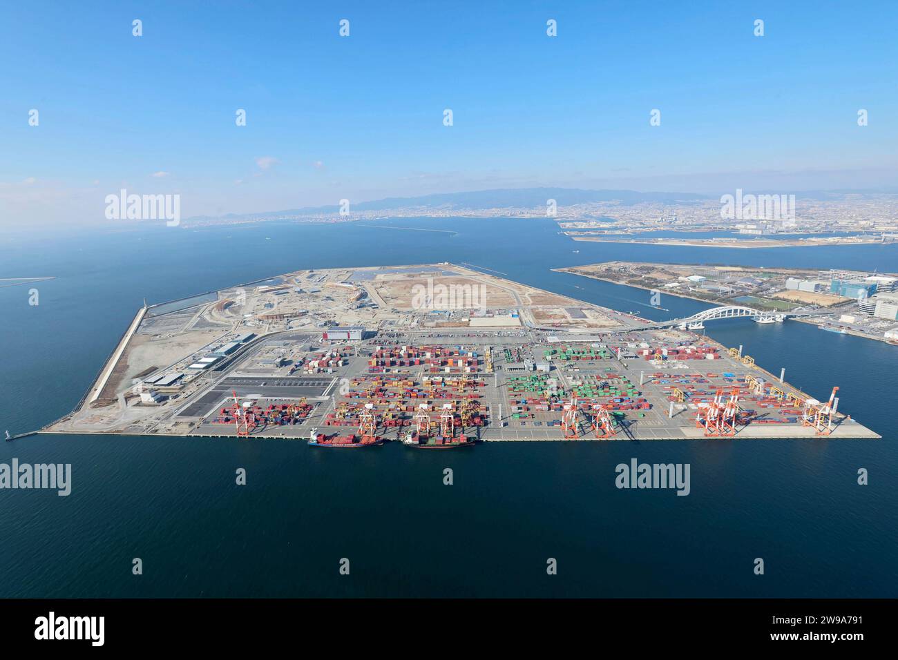 An aerial photo shows Yumeshima, an artificial island located in Osaka ...