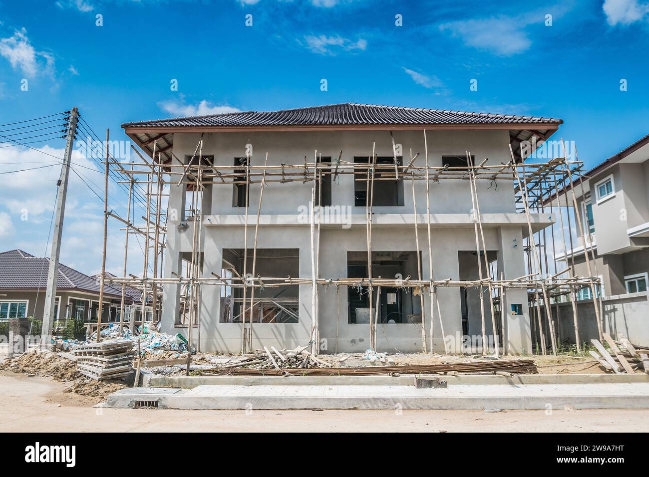 construction residential new house in progress at building site Stock ...