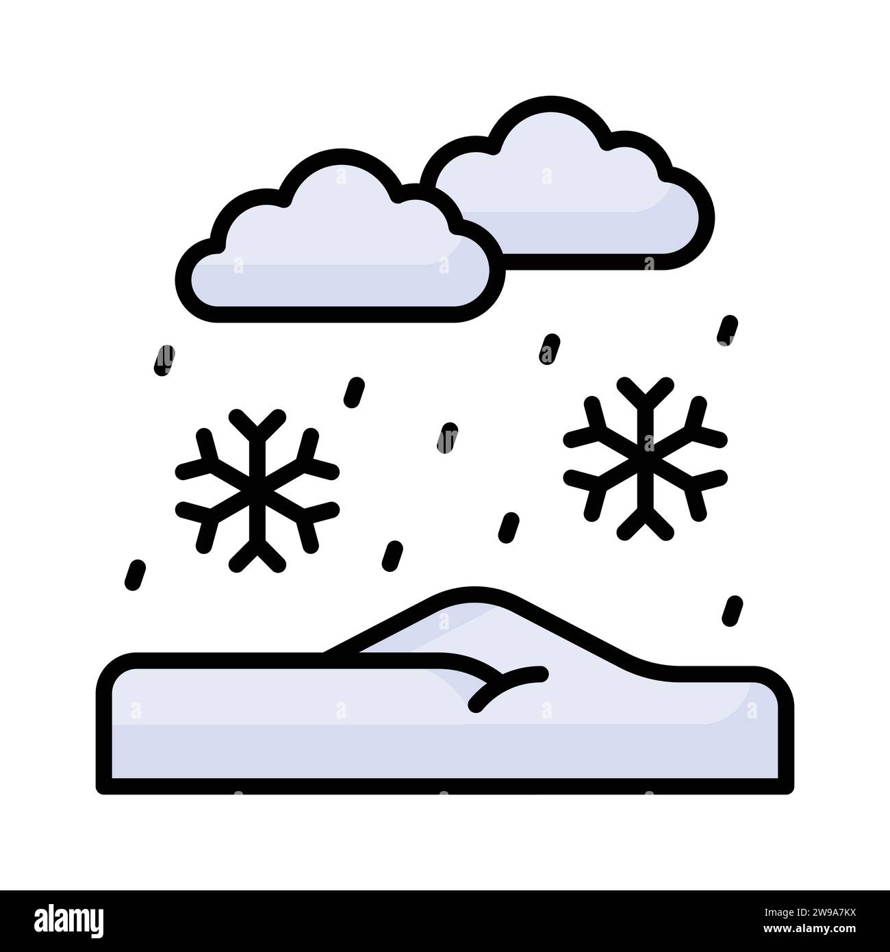 Snowflakes falling from clouds denoting snow falling icon in trendy ...