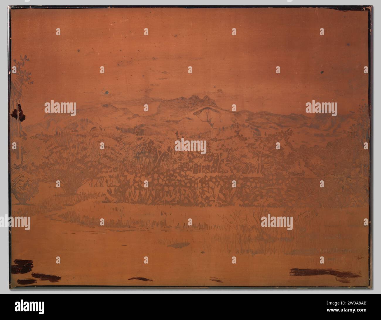Gambar, coffee and rubber plantation with the Kloet volcano, c. 1921 ...