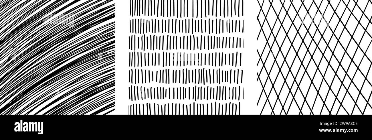 Set of textures with different hand drawn patterns. Pencil lines on ...