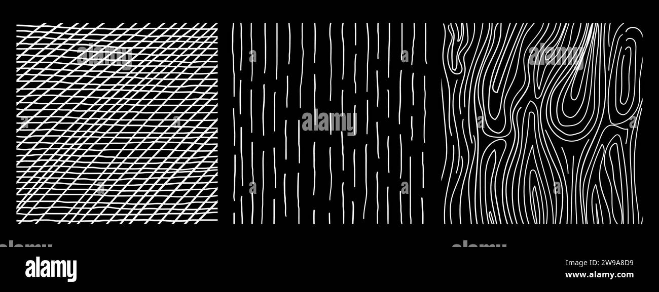 Squares textures with different hand drawn patterns. Pencil lines on ...