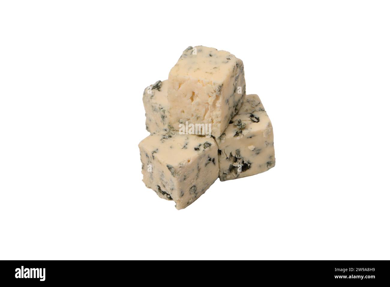 Blue cheese cubes isolated on a white background. Top view Stock Photo ...