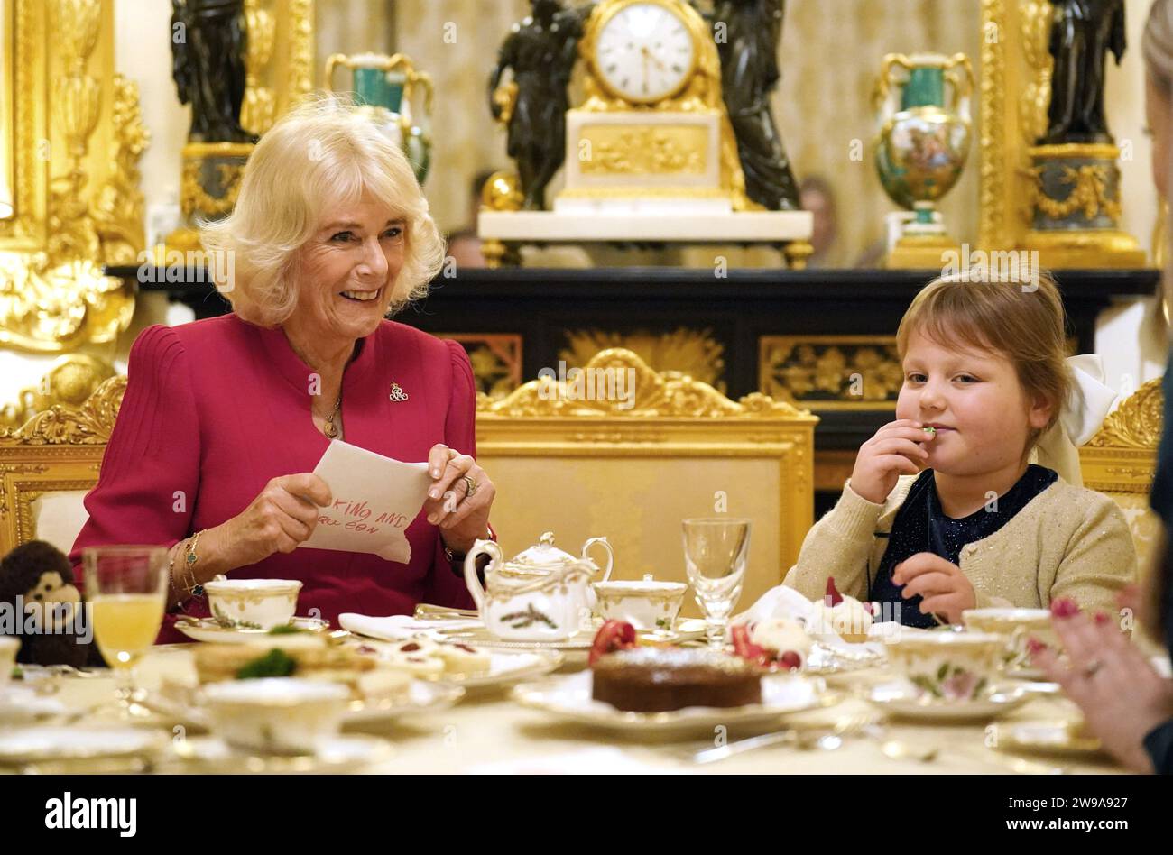 Queen Camilla Takes Tea With Seven Year Old Olivia Taylor From Sidcup