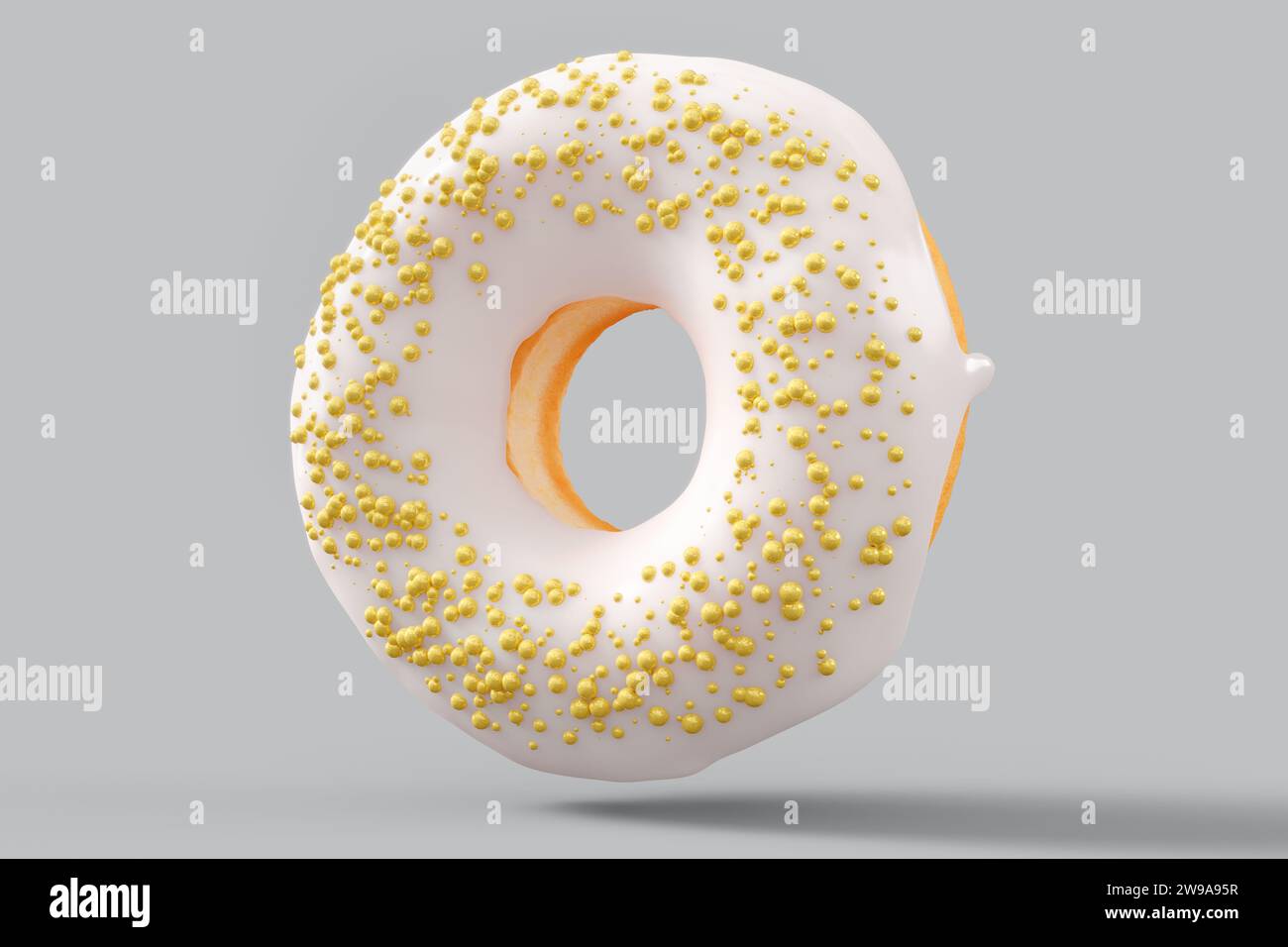 Chocolate glazed donut with sprinkles on a grey background. 3d render and illustration of pastry ...