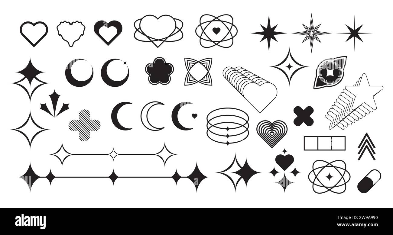 Retro futuristic black icons set isolated on white background. Vector ...