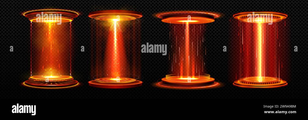 Futuristic light portals set isolated on transparent background. Vector ...