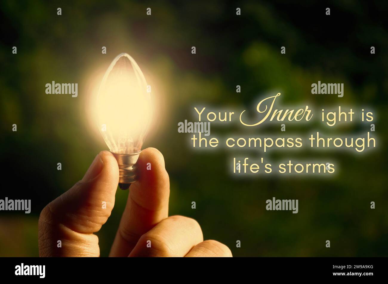 Motivational quote about your inner light with closeup light bulb ...