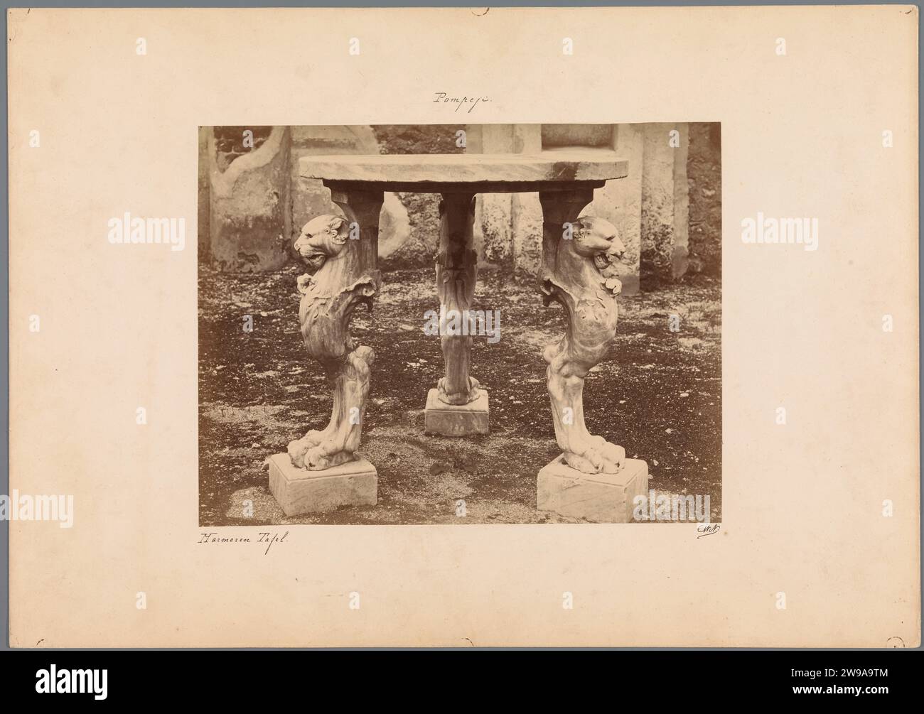 Marble table with legs in the form of lionesses from Pompeii, c. 1875 ...