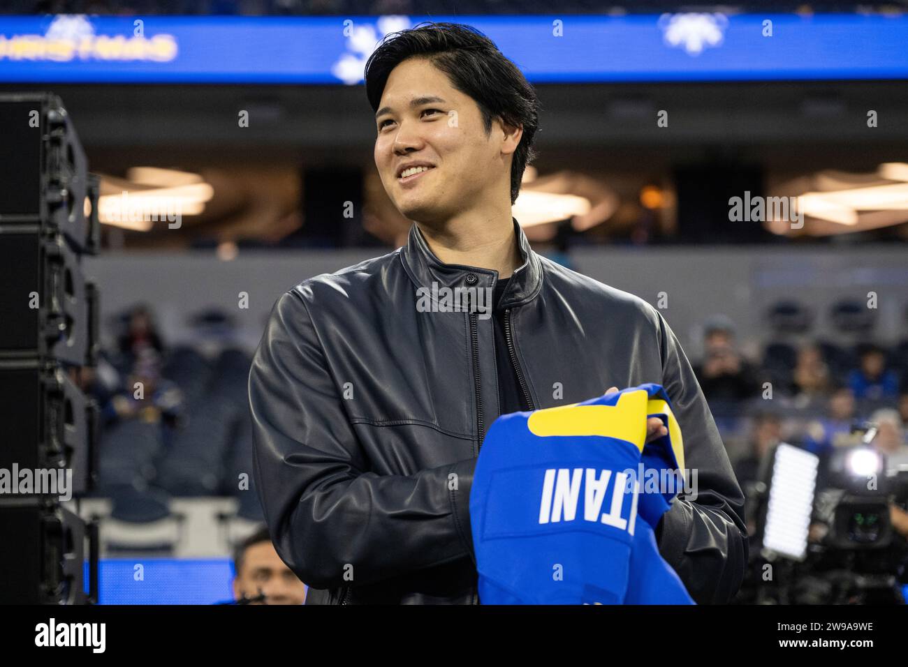 Los Angeles Dodgers' Shohei Ohtani before an NFL football game between ...