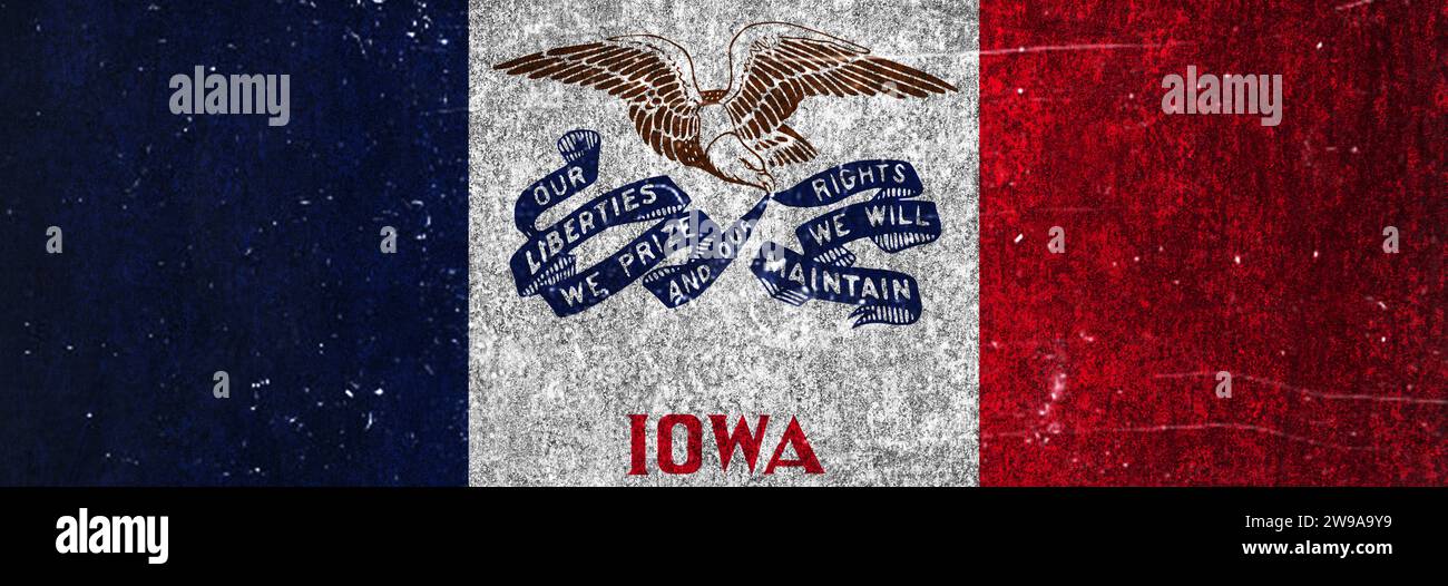 Banner of the grunge Iowa State flag. Dirty Iowa State flag on a metal ...