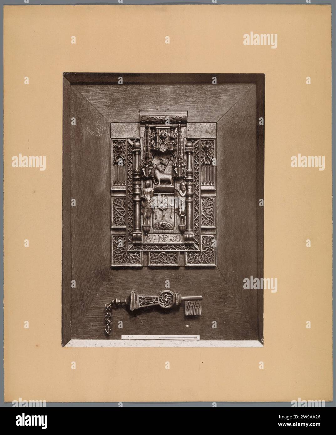 Lock and key, with a relief of the Lamb of God, c. 1875 - c. 1900 ...