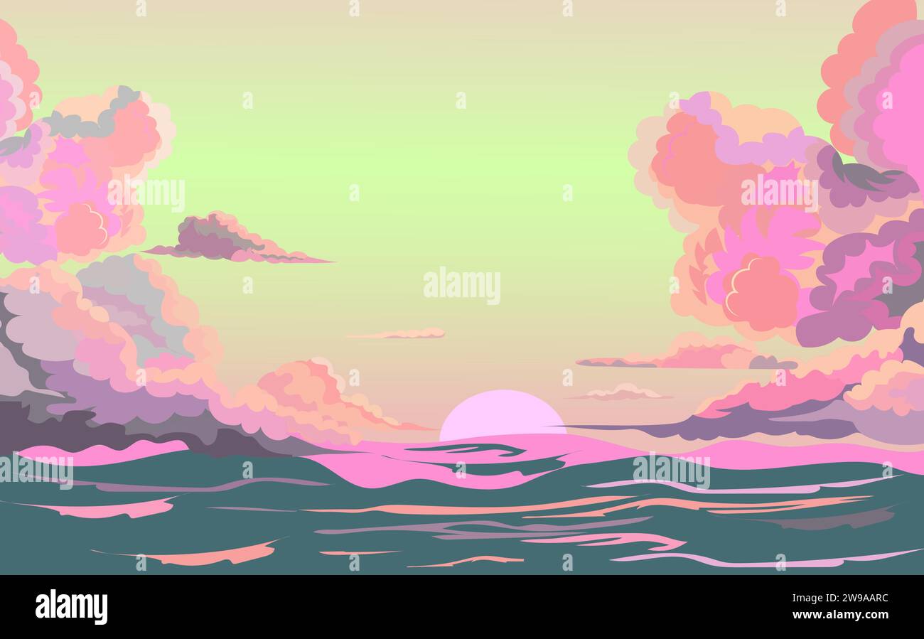 Beautiful cloudy landscape at sunset. Fluffy cumulus clouds flying over ...