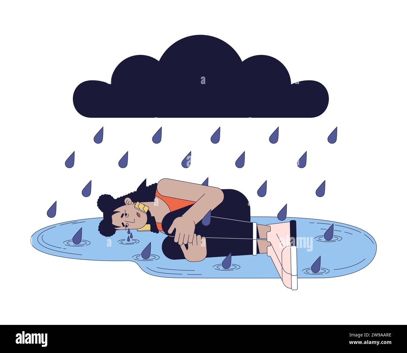 Winter blues sad woman 2D linear illustration concept Stock Vector ...