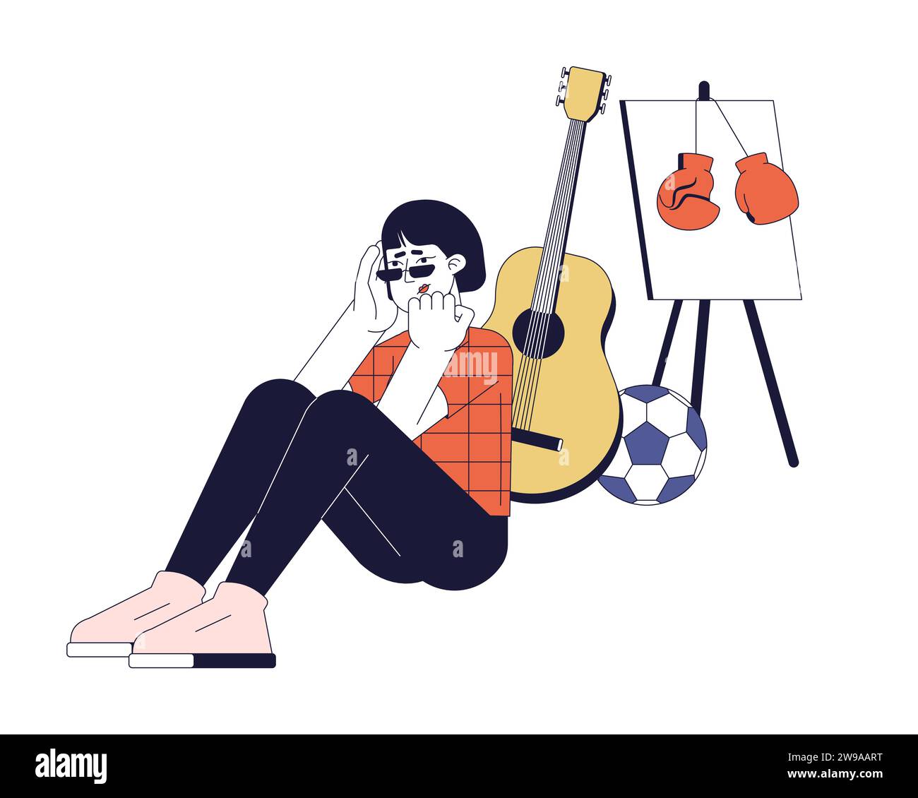 Lack of interest in hobbies line cartoon flat illustration Stock Vector ...